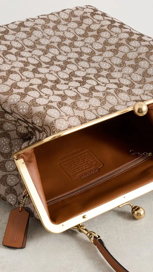 Coach Crystal Signature Jacquard Large Kisslock Bag - B4/Burnished